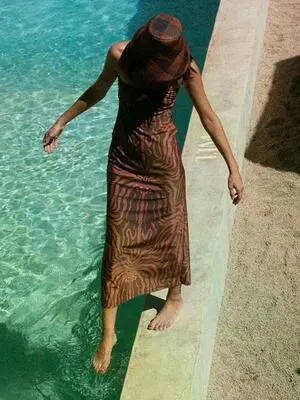 Johanna Ortiz Checked Wide Brim Hat