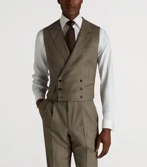 Dunhill Wool Glen Check Double-breasted Waistcoat - Brown