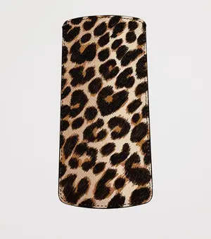 Smythson Panama Leopard Print Glasses Case - Brown