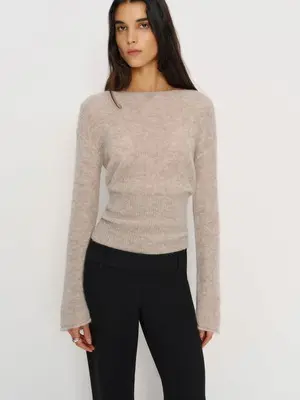 REFORMATION Soren Sheer Alpaca Sweater Top - Barley