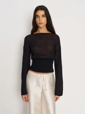REFORMATION Soren Sheer Alpaca Sweater Top - Black