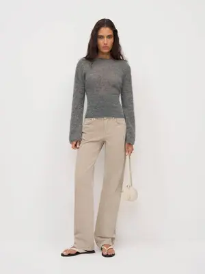 REFORMATION Soren Sheer Alpaca Sweater Top - Grey