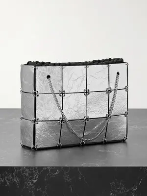 Khaite Mini Emma Embellished Metallic Crinkled-leather Tote