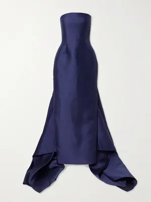 Solace London Imani Strapless Pleated Twill Gown - Blue