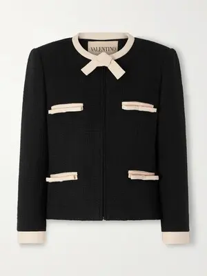 Valentino Garavani Bow-detailed Wool-blend Tweed Jacket - Black
