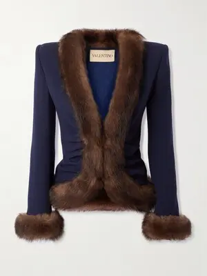 Valentino Garavani Shearling-trimmed Wool Jacket - Blue