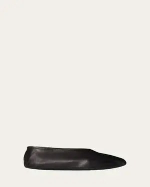 THE ROW Stella Leather Slippers - Black