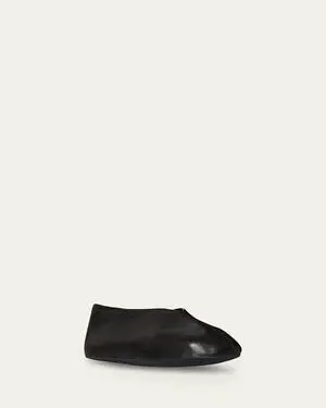 THE ROW Stella Leather Slippers - Black