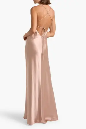 Michelle Mason Silk-satin Gown With Front Slit