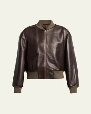 THE ROW Morisel Leather Bomber Jacket - Coffee