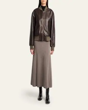 THE ROW Morisel Leather Bomber Jacket - Coffee