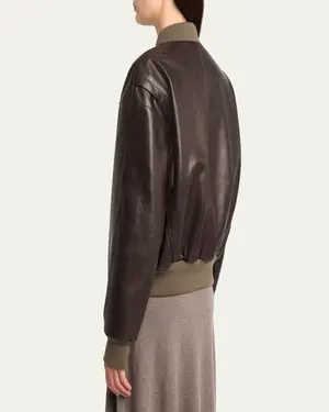 THE ROW Morisel Leather Bomber Jacket - Coffee