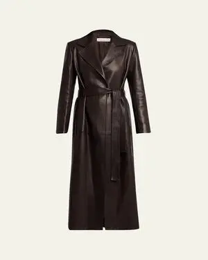 THE ROW Raisa Belted Leather Coat - Coffee
