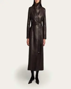 THE ROW Raisa Belted Leather Coat - Coffee