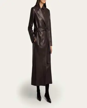 THE ROW Raisa Belted Leather Coat - Coffee