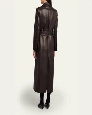 THE ROW Raisa Belted Leather Coat - Coffee