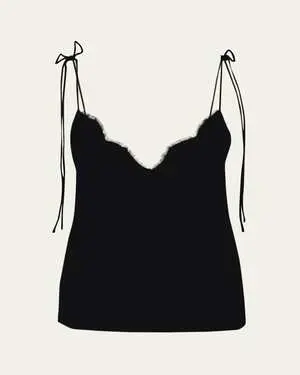 Valentino Garavani Lace-trimmed Silk Cami Top - Nero