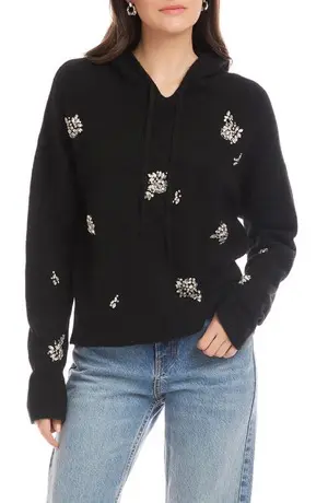 Fifteen Twenty Crystal Embellished Knit Hoodie