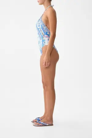 Camilla Diamond Neck Halter One Piece With U Ring Front