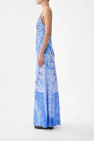 Camilla V-neck Long Bias Slip Dress With Train - The Bosphorous
