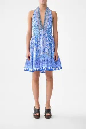 Camilla Ruffle Hem Halter Short Dress - The Bosphorous