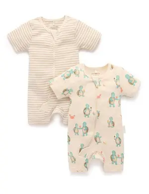 PUREBABY 2-pack Short Sleeve Zip Romper - Hungry Turtles Print