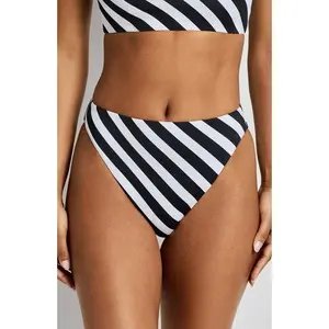 Ralph Lauren Stripe High Leg Bikini Bottoms - Black/white