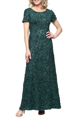 Alex Evenings Sequin Soutache A-line Gown - Pine