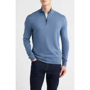 Canali Quarter Zip Wool Blend Sweater - Blue