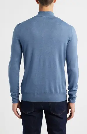 Canali Quarter Zip Wool Blend Sweater - Blue