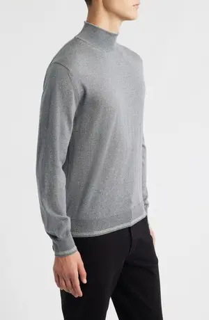 Canali Mock Neck Wool & Silk Blend Sweater - Grey