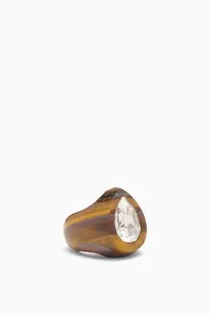 Ulla Johnson Crystal Pear Signet Ring - Tiger's Eye