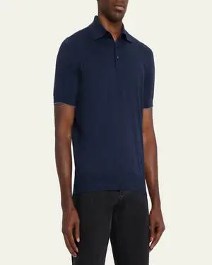 Brunello Cucinelli Cotton Knit Polo Shirt - Navy