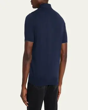 Brunello Cucinelli Cotton Knit Polo Shirt - Navy