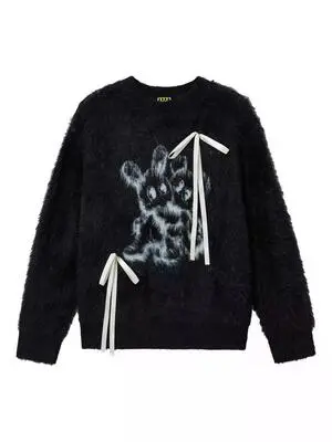 MINI CREAM Graphic Design Sweater With Ribbon Detail