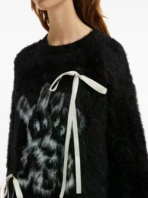 MINI CREAM Graphic Design Sweater With Ribbon Detail