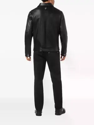 BILLIONAIRE Embroidered-logo Leather Jacket