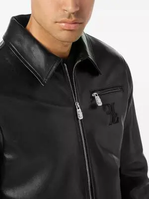 BILLIONAIRE Embroidered-logo Leather Jacket