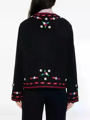 BODE Flower Appliqué V-neck Knitwear