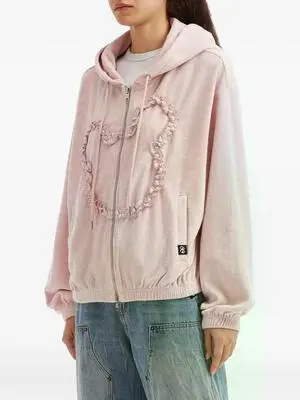 MINI CREAM Ruffled Detail Zip Hoodie