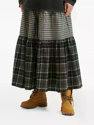 MINI CREAM Tiered Checked Midi Skirt