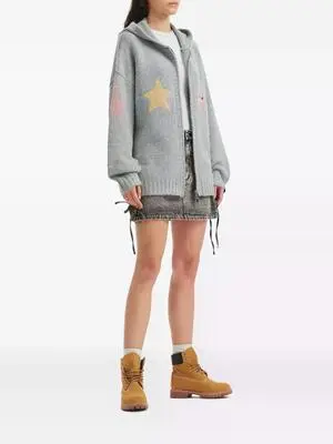 MINI CREAM Star Motif Hooded Cardigan