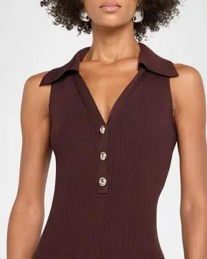 SELF-PORTRAIT Ribbed Knit Maxi Dress - Brown