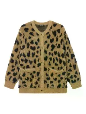 TOUT A COUP Button-fastening Leopard-pattern Cardigan