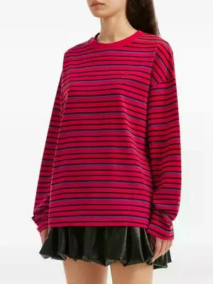 B+AB Striped Embroidered T-shirt - Red
