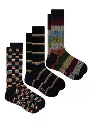 Paul Smith Patterned Socks Pack Of Three - Black