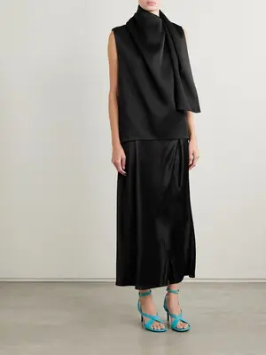 Khaite Loe Draped Satin-crepe Blouse - Black