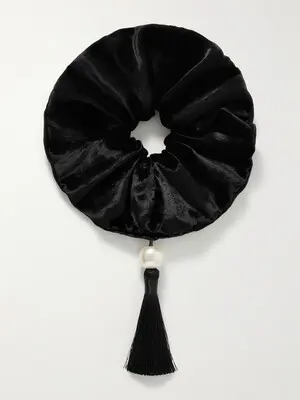 JENNIFER BEHR Isadora Tasseled Embellished Velvet Scrunchie - Black