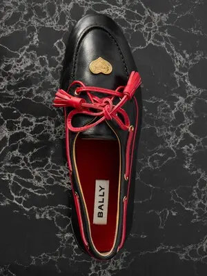 Bally Embellished Leather Boat Shoes - Black