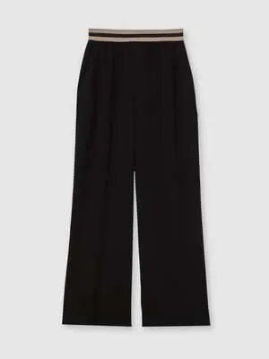 REISS Elasticated-waist Wide-leg Trousers - Black